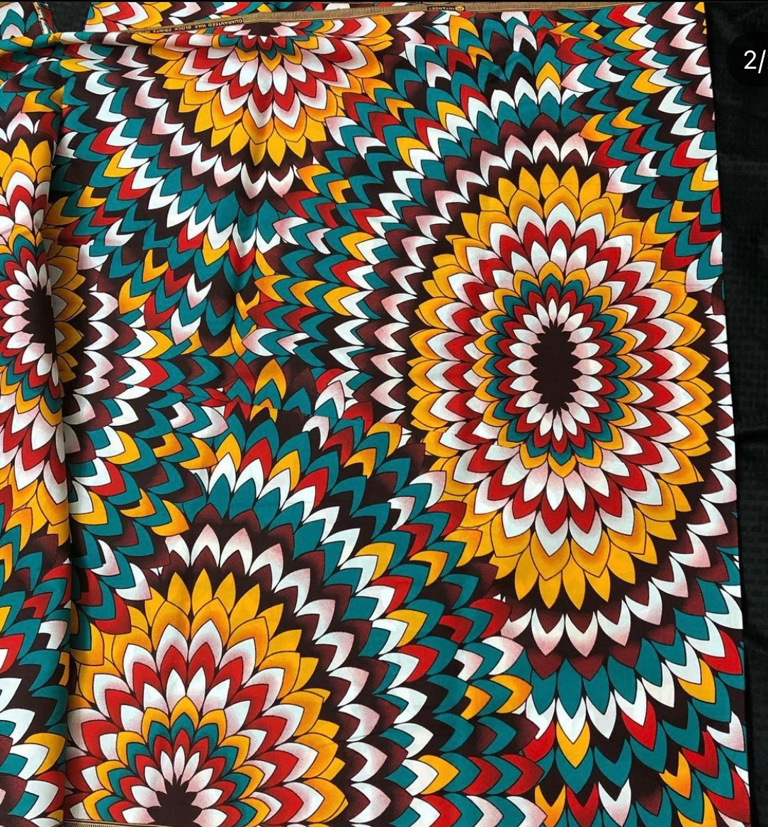 MC93 Green red/ Yellow multicolor sun ray peacock Design African Fabri ...